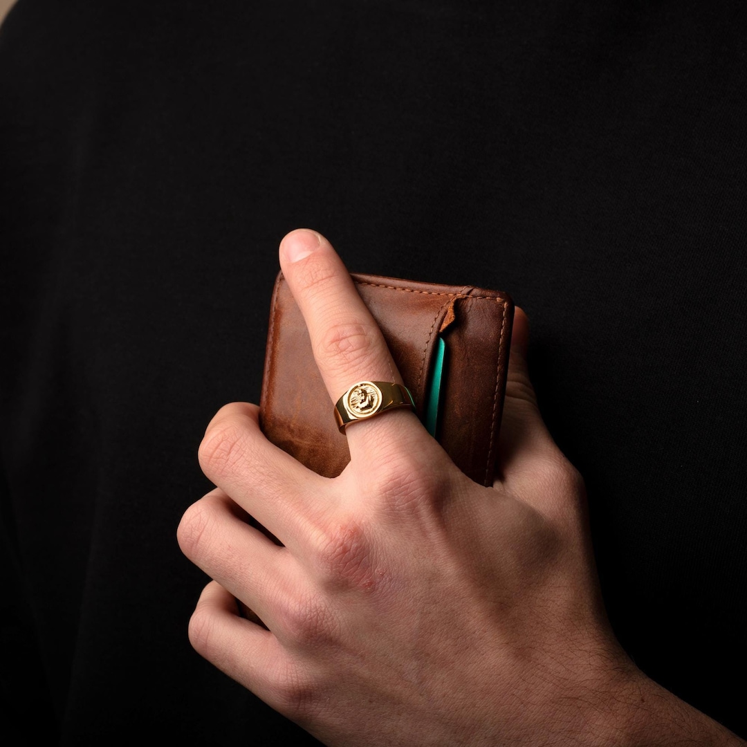 18k Gold Greek God Zeus Ring, 316L Stainless Steel Signet Ring ...