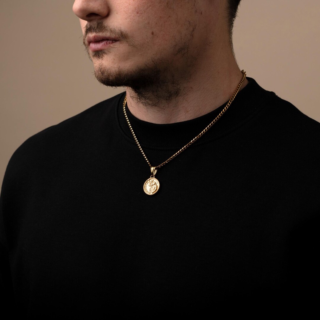 18k Gold St Christopher Pendant, Saint Christopher Necklace Chain ...