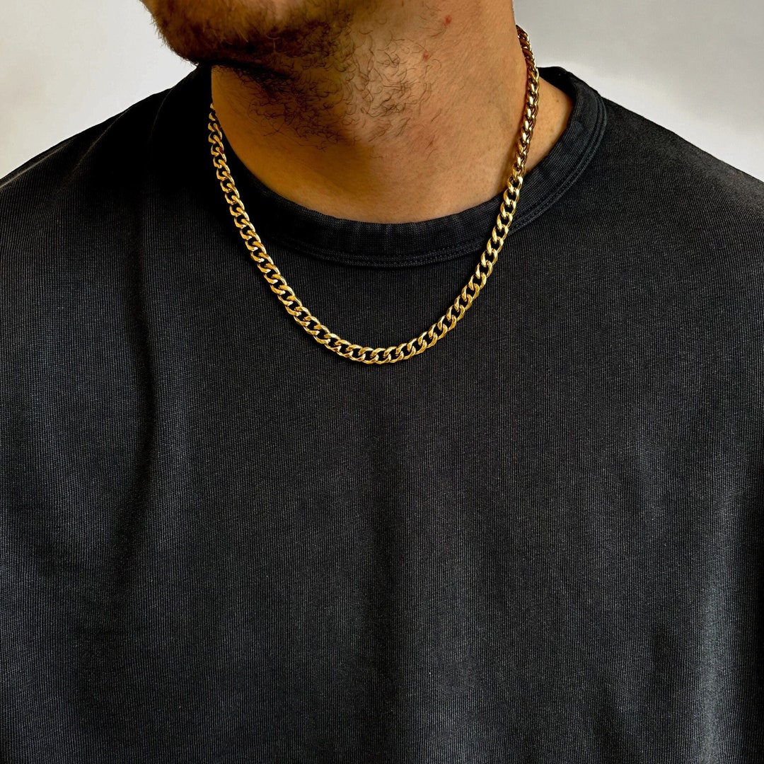 18k Gold Mens Thick 9mm Curb Chain Necklace, Unisex Jewellery, Mens and ...
