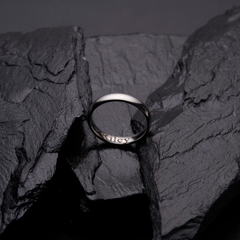 Silver Band Ring: Simple Personalised Design (4mm, Inside Engraving ...