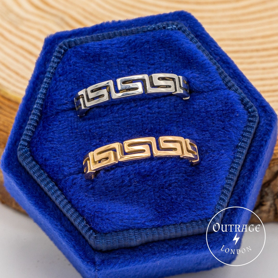 Silver Greek Pattern Band Ring for Woman and Men Premium Stainless ...