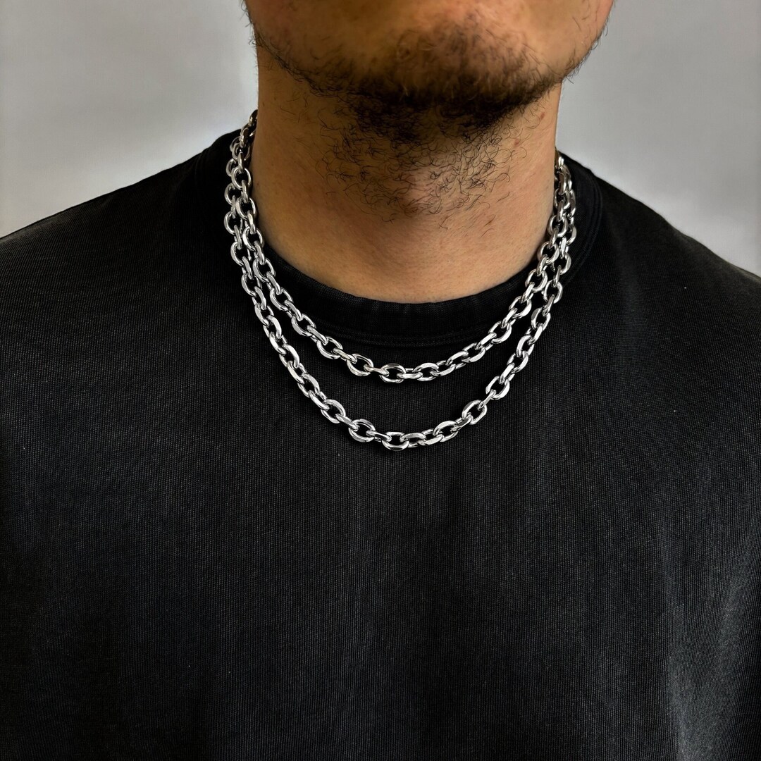 Silver 10mm Cable Chain, Mens & Woman's Silver Link Chain, Punk Chain ...