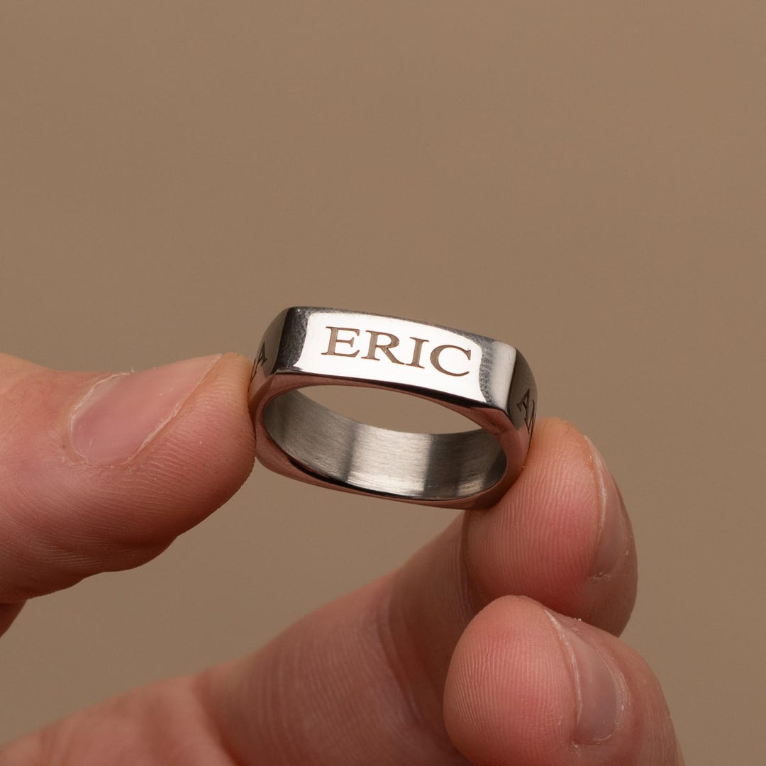 Engraved Silver Band Ring, Kids Names, Multiple Names Ring ...