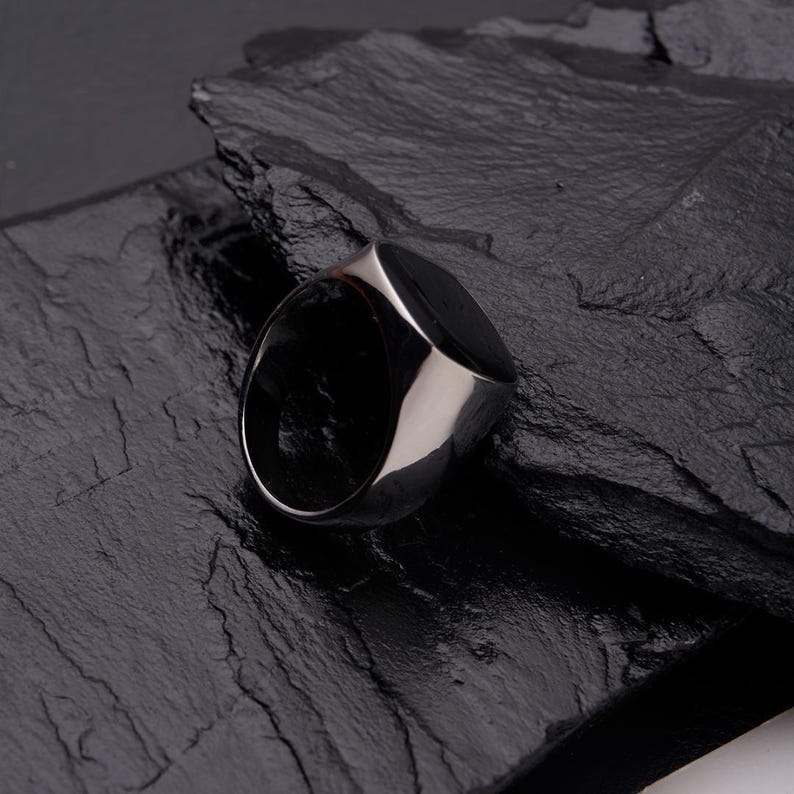 Personalized Onyx Signet Ring, Engraved Stainless Steel Band, Gifts ...