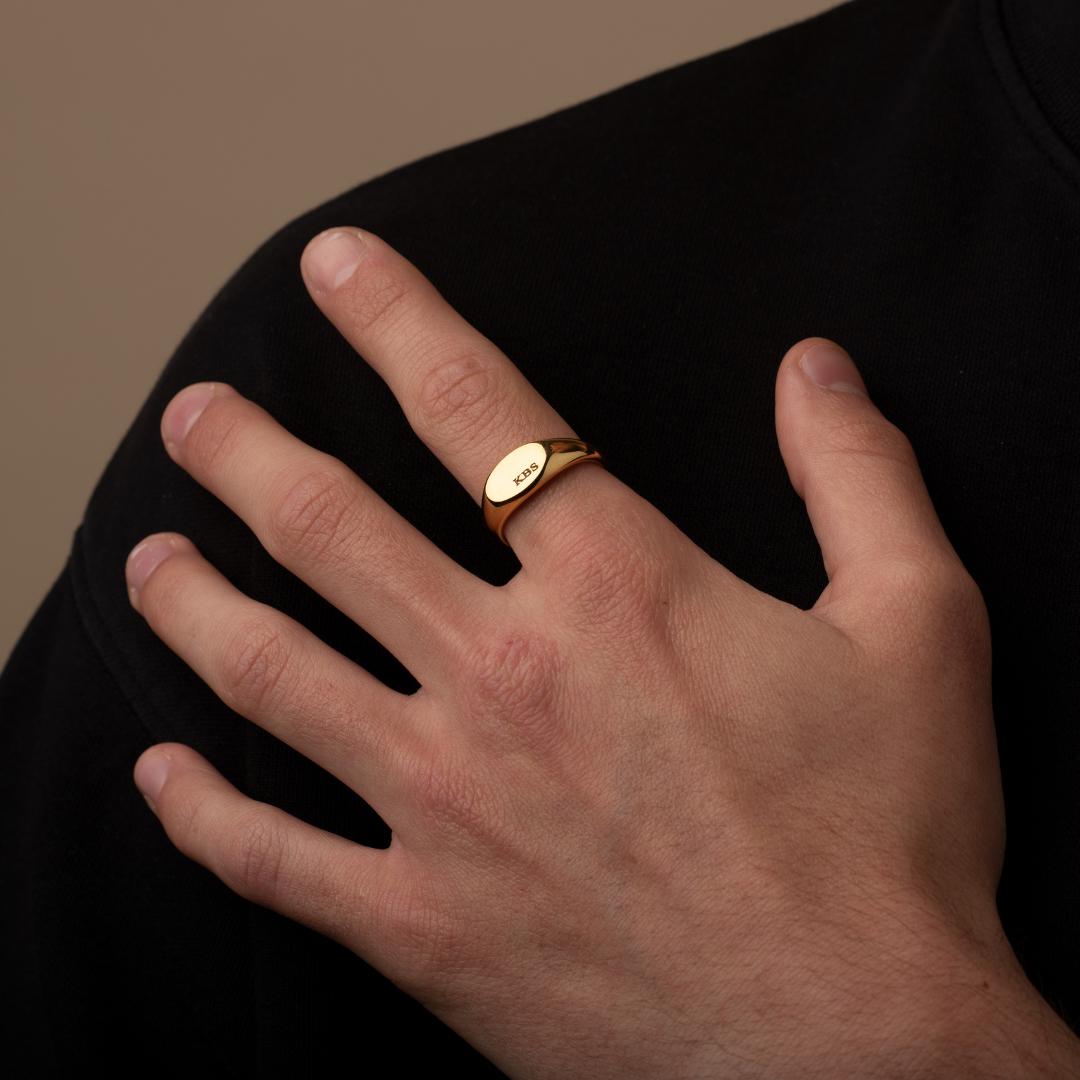 Custom Oval 18K Gold Signet Ring, Monogram Ring, Engravable Signet Ring ...