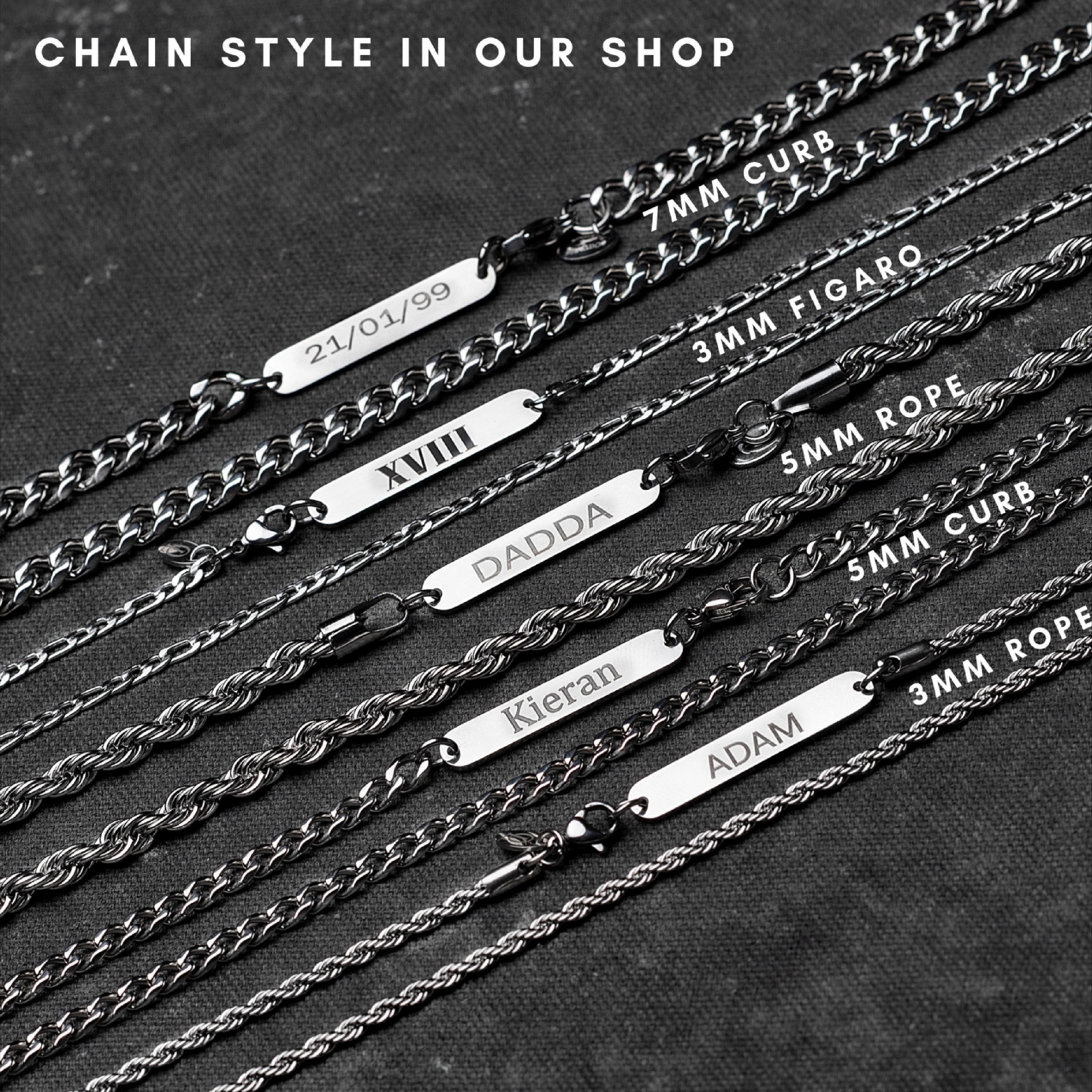 Personalised Mens Turquoise Stone Pendant, Silver Figaro Chain Pendant ...