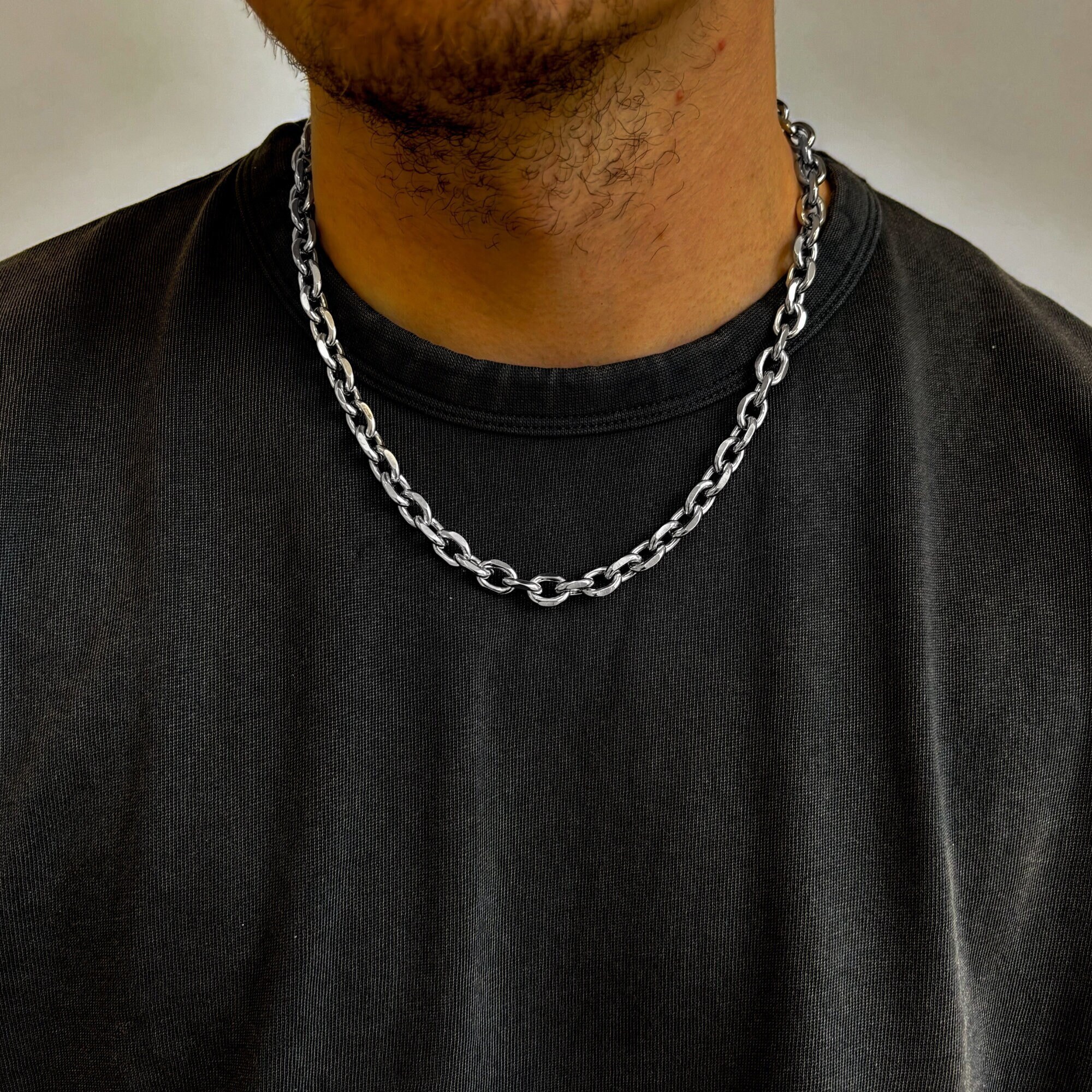 Silver 10mm Cable Chain, Mens & Woman's Silver Link Chain, Punk Chain ...
