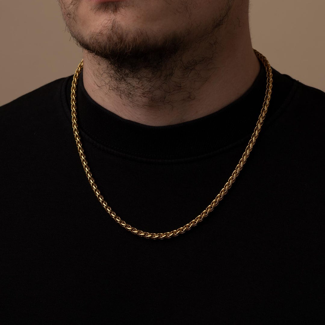 Personalised 5MM 18K Gold Wheat Link Chain for Men, Wheat Chain ...
