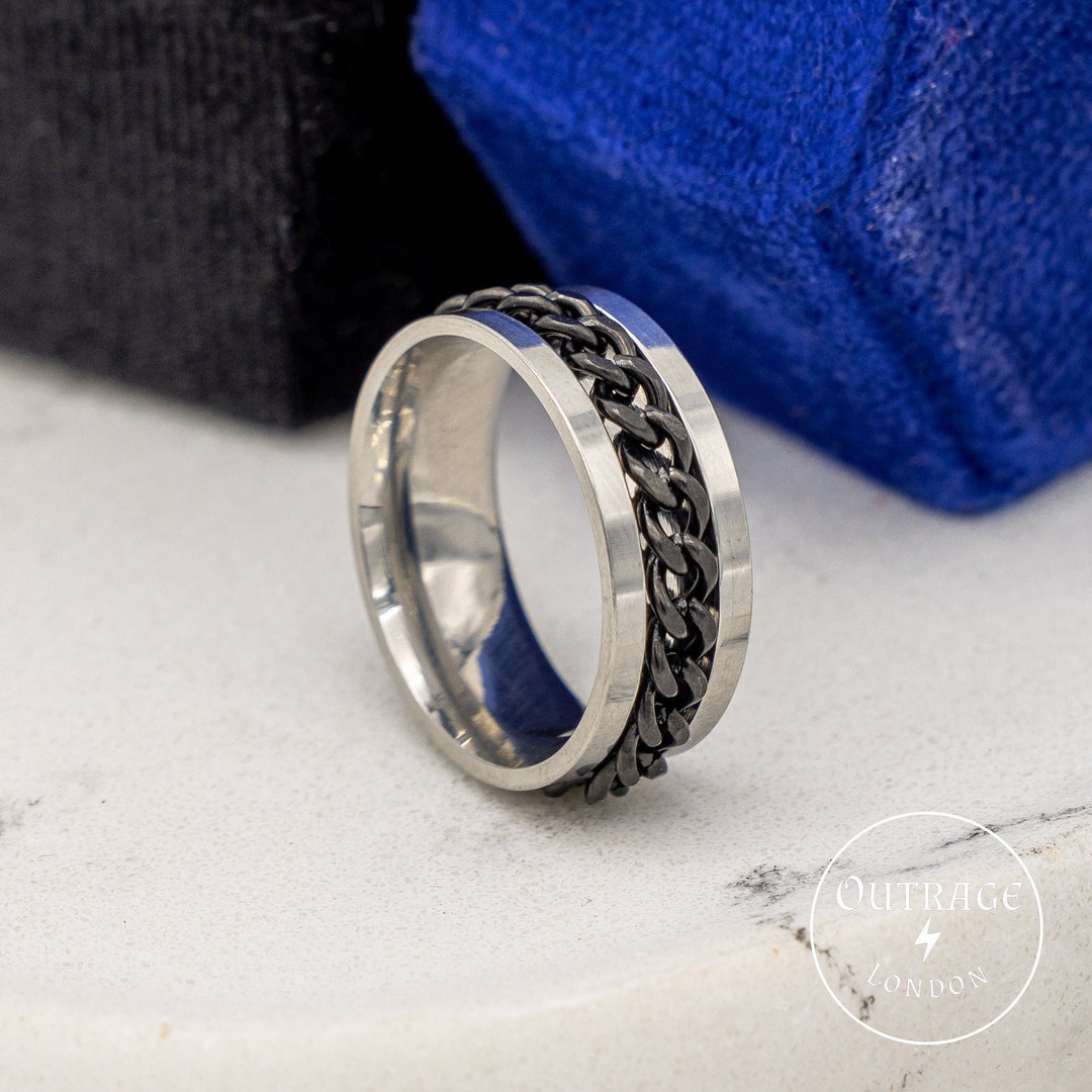 Gold Spinning Spinner Chain Band Ring, Fidget Spinner Ring, Rotatable ...