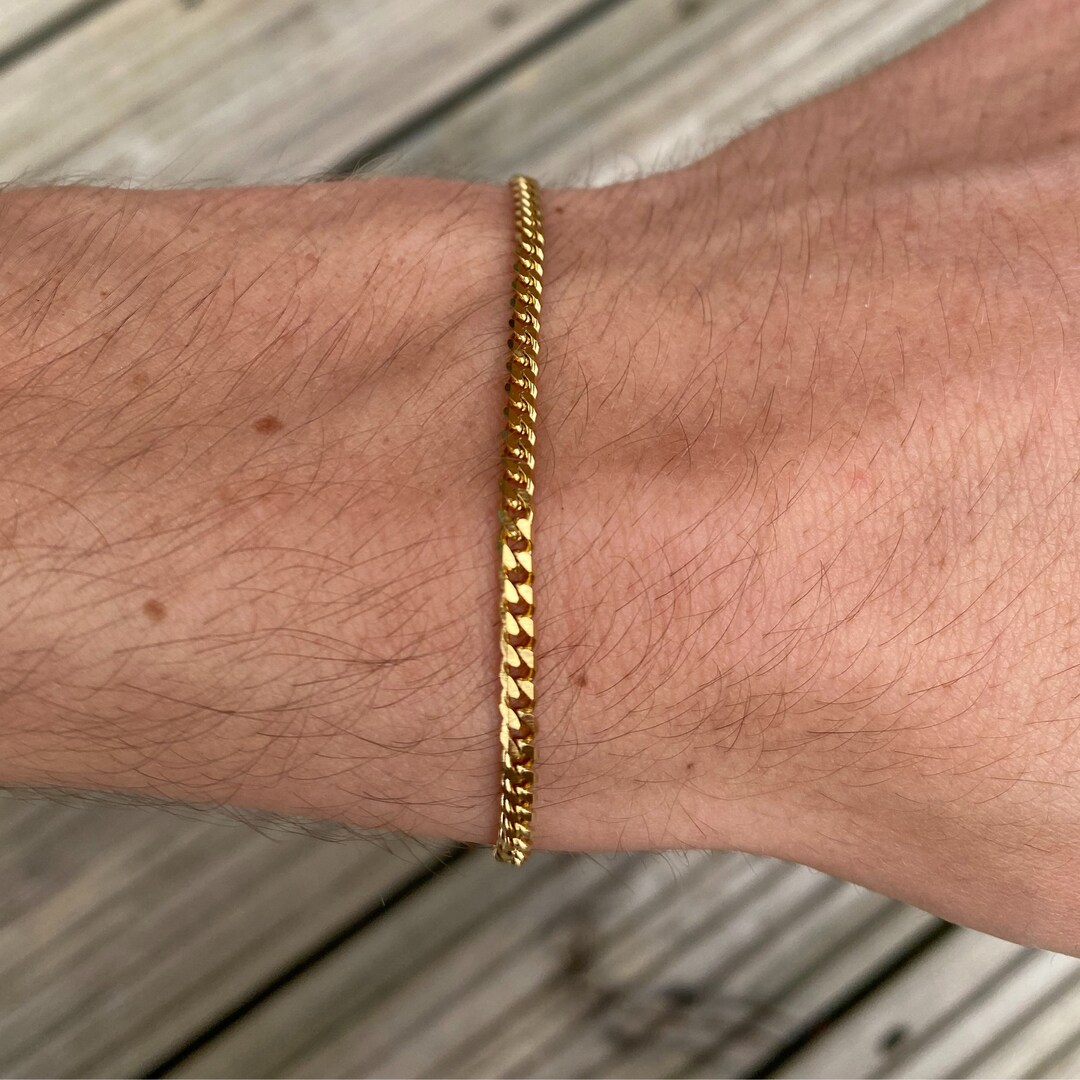 Gold Mens Bracelet | 3mm Curb Link Chain | Bracelet Gifts for Men and ...