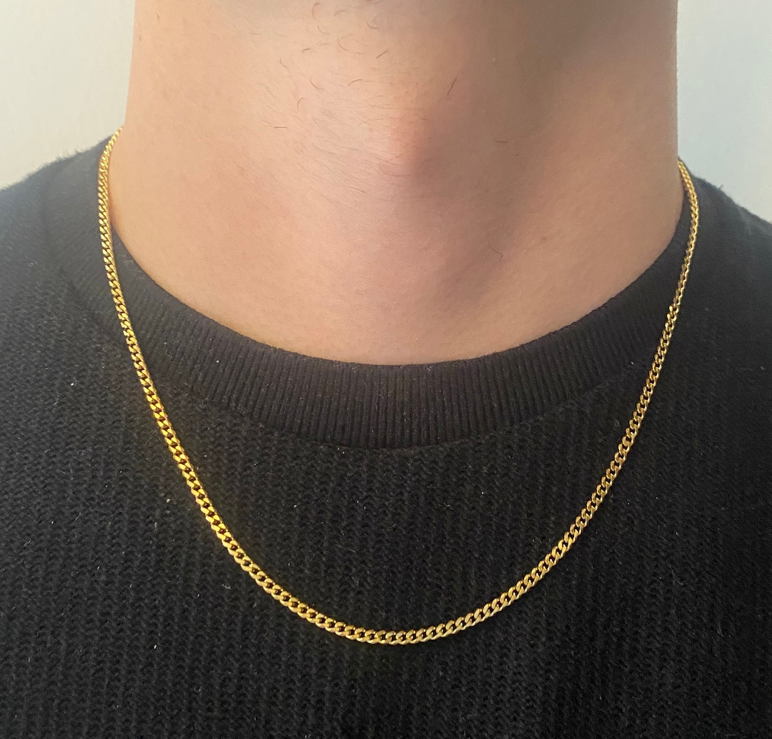 Gold Thin Chain Necklace Mens Chain Curb Curb 3mm Stainless Steel Mens ...