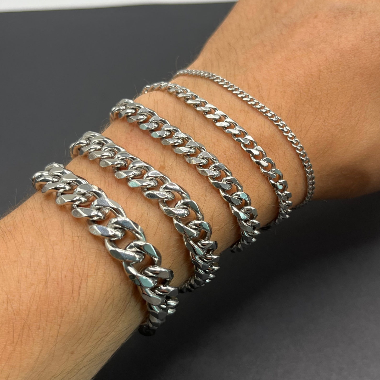 Silver Mens Bracelet Curb Chain Silver Bracelets Man - Etsy UK