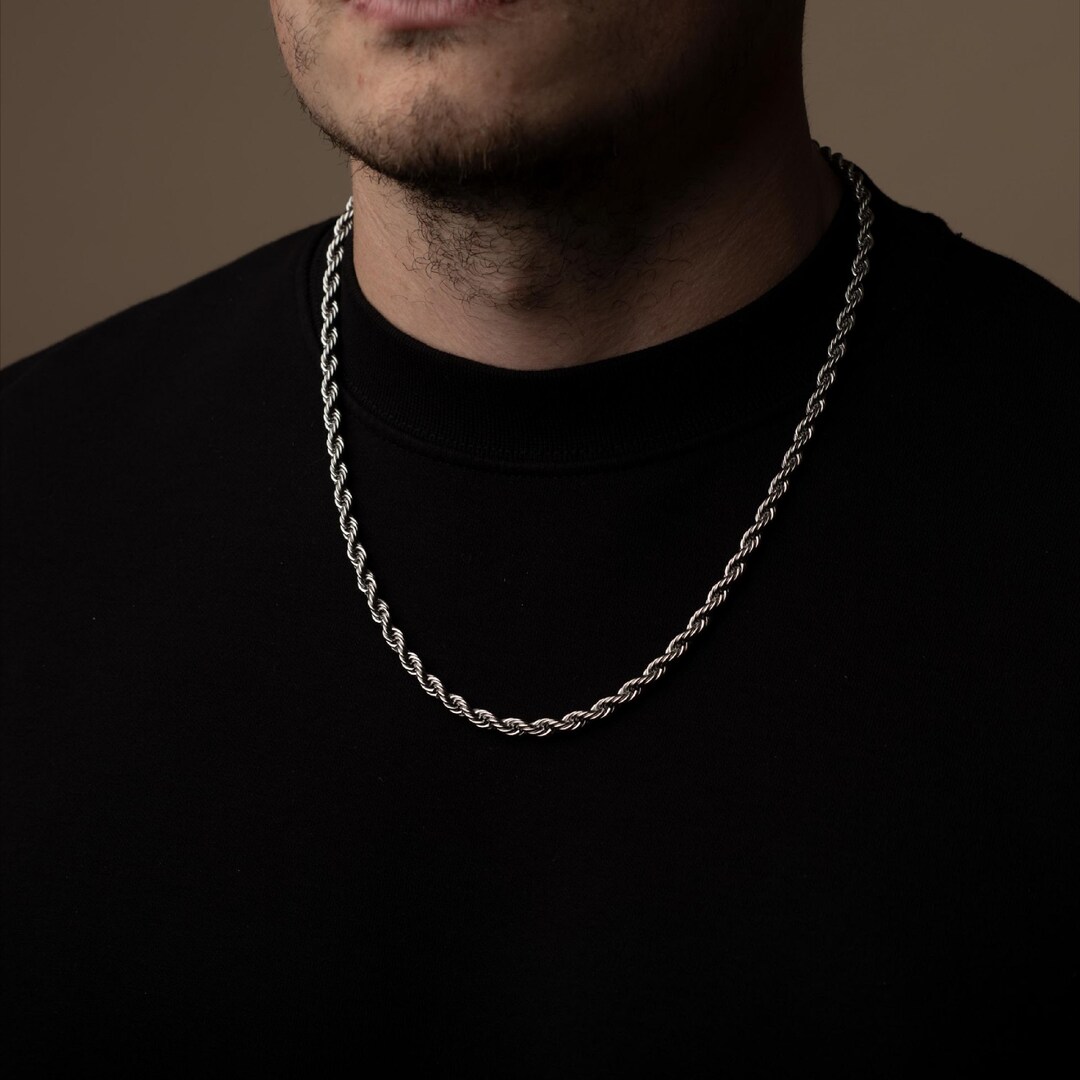 5MM Silver Rope Chain Necklace for Men, Steel Chain, Silver Link Chain ...