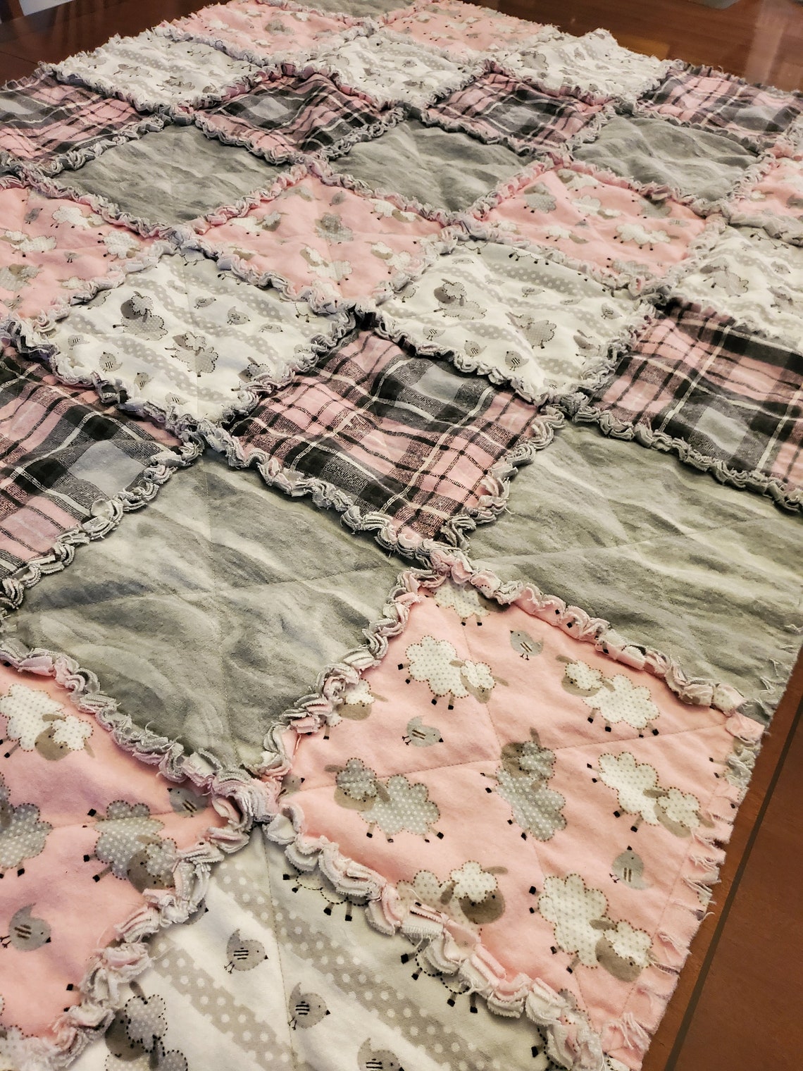 Cozy!! Pink and Gray Baby Quilt - Etsy