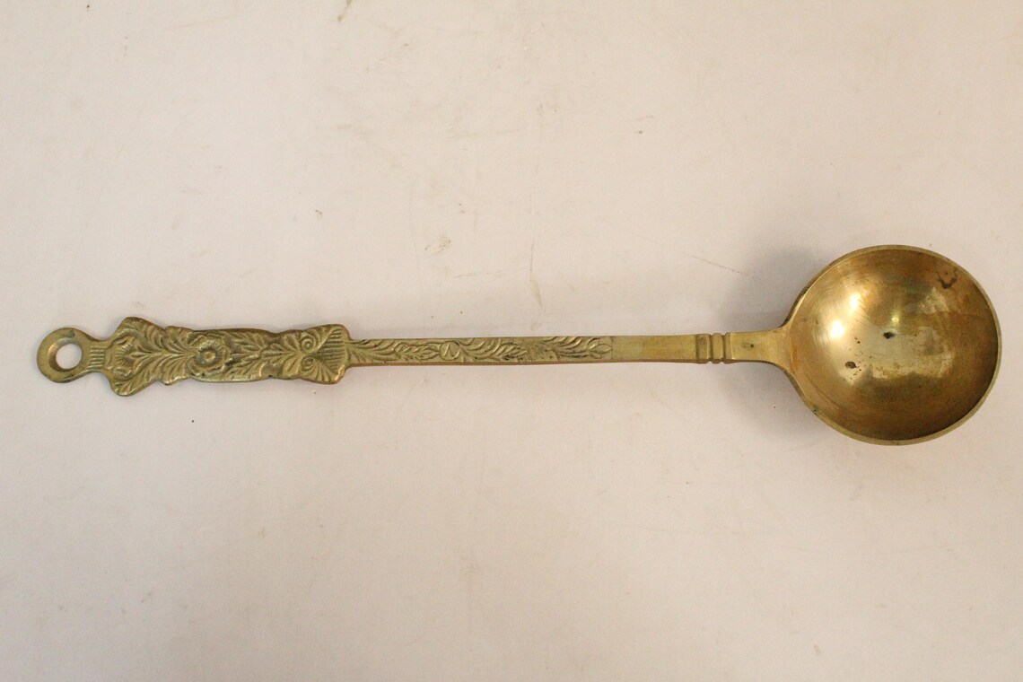 Vintage Brass Ladle With Floral Handle - Unique Kitchen Decor - Etsy