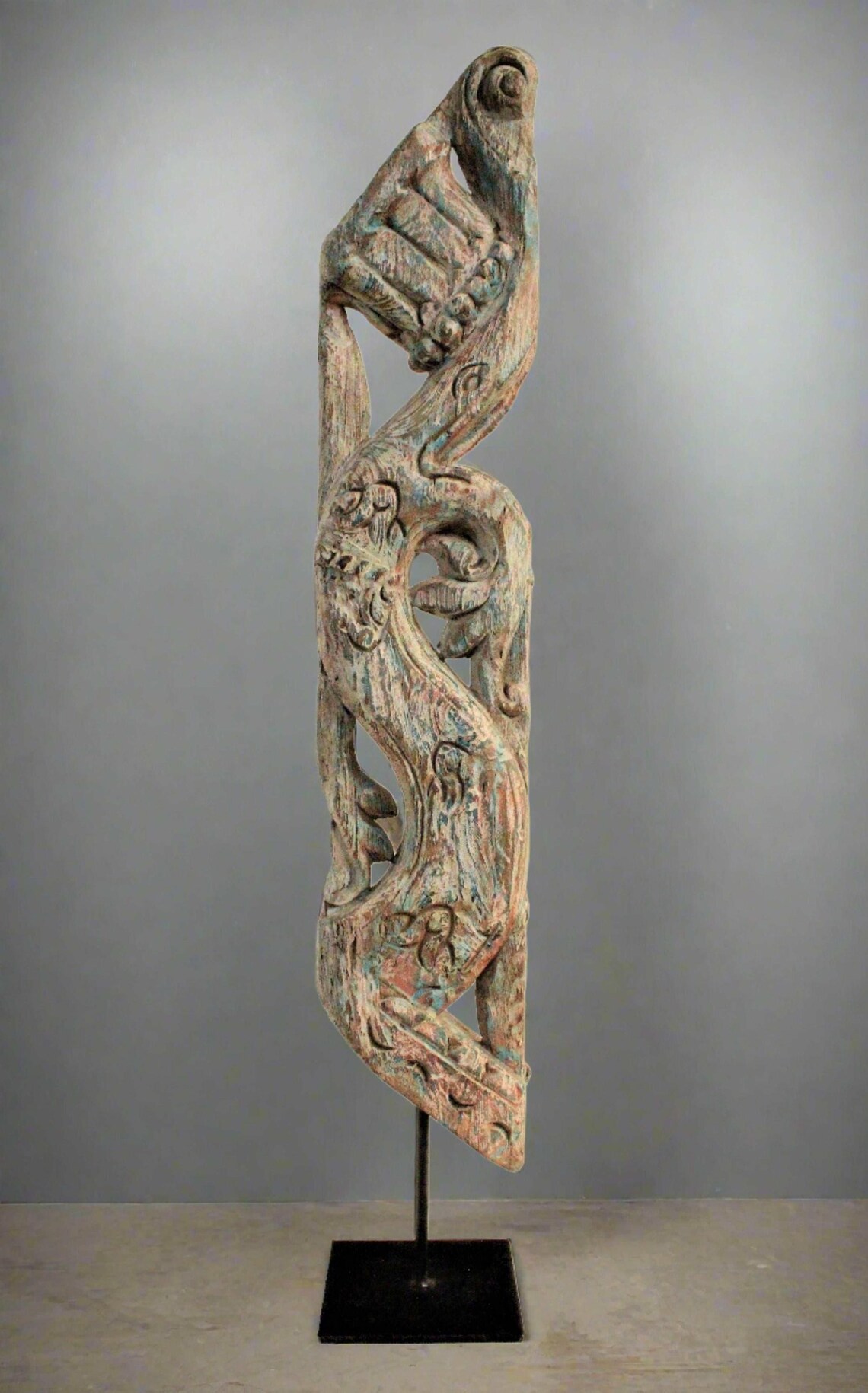 Vintage Hand Carved Wooden Bracket Standee - Rustic Indian Wood Decor ...
