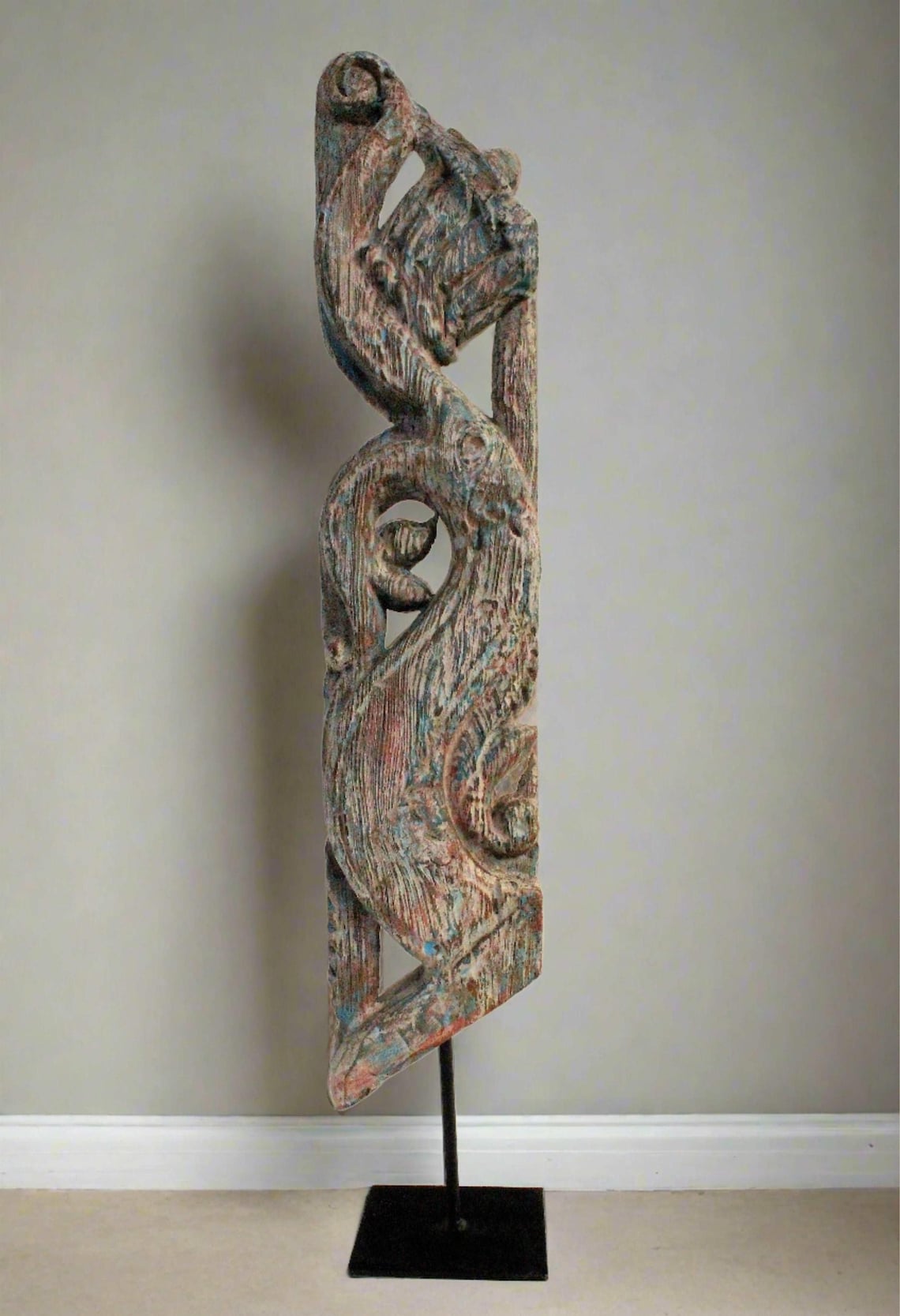 Vintage Hand Carved Wooden Bracket Standee - Rustic Indian Wood Decor ...