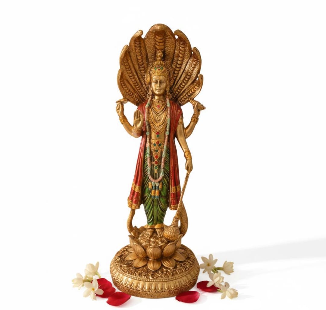 Hand-painted Vishnu Statue: Copper Finish Dust Marble Hindu Idol - Etsy ...