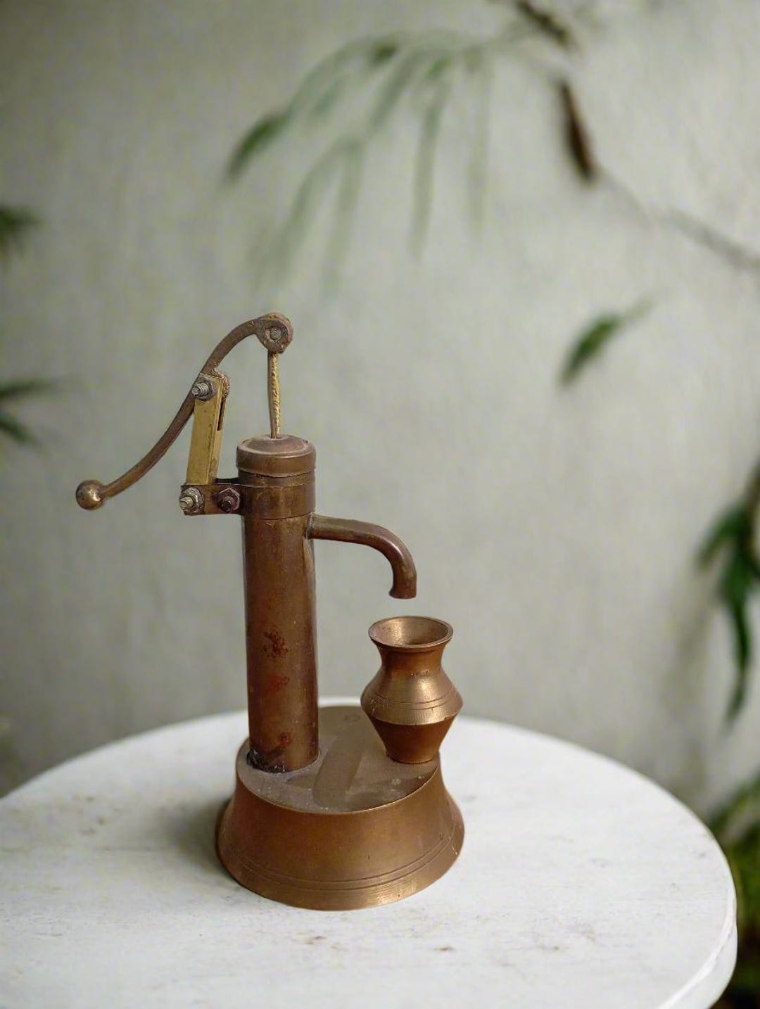 Miniature Brass Water Pump & Pot: Vintage Indian Decor, Dollhouse Well ...