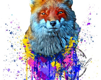 Watercolor Floral Fox Cartoon Clipart Design Printable Instant - Etsy