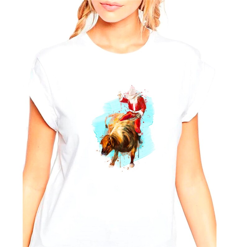 Santa Rodeo Santa Riding Bull Watercolor Sublimation Digital - Etsy