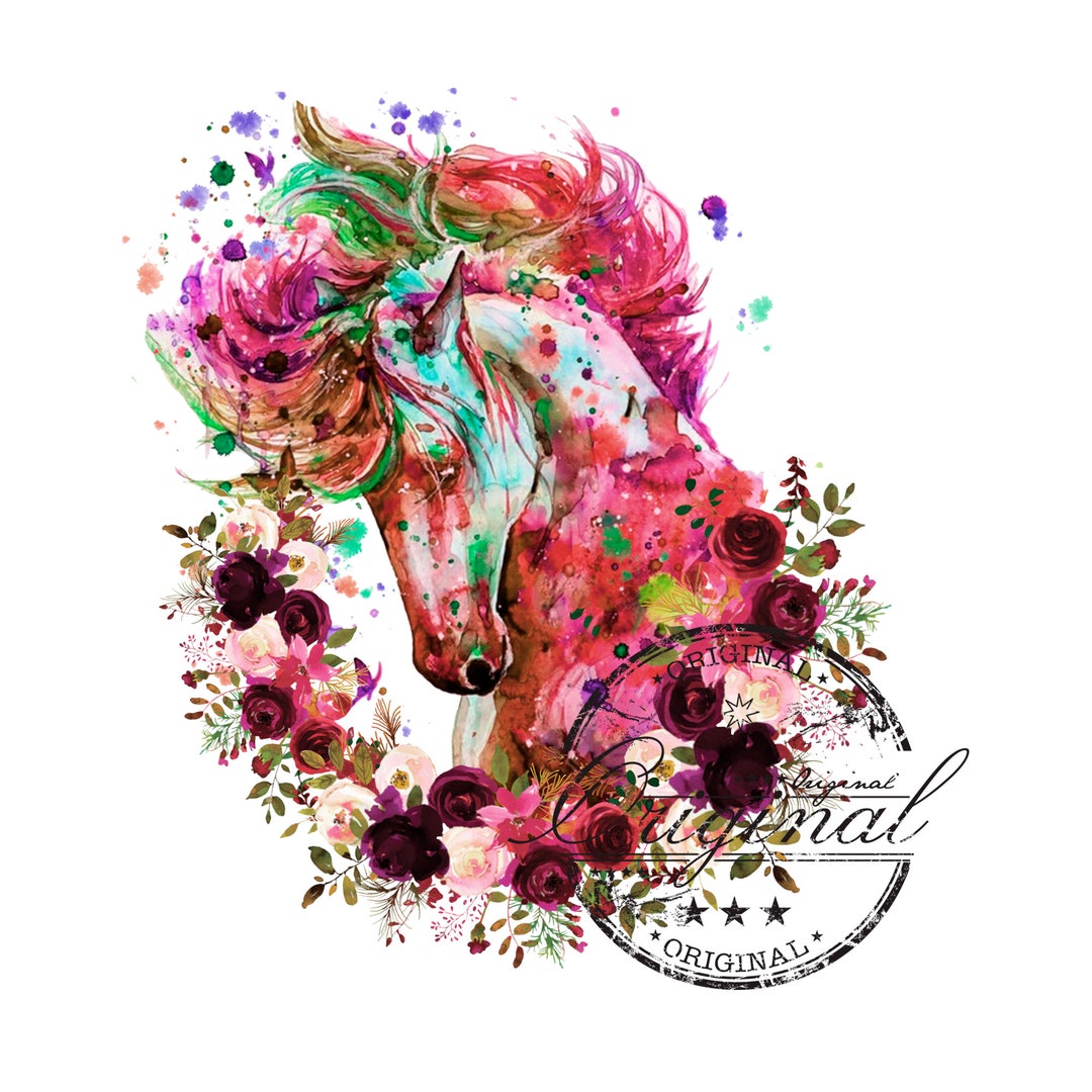 Horses Flower Png, Horse Watercolor Sublimation Digital Download ...