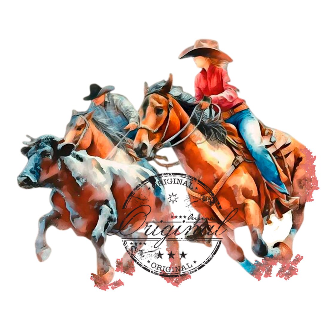 Roping Horse Png, Rodeo Svg, Team Roper Svg Watercolor Sublimation ...
