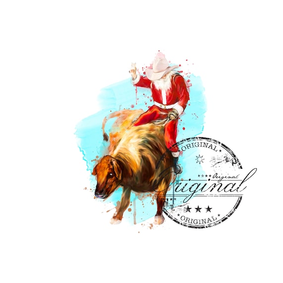 Santa Rodeo Santa Riding Bull Watercolor Sublimation Digital - Etsy