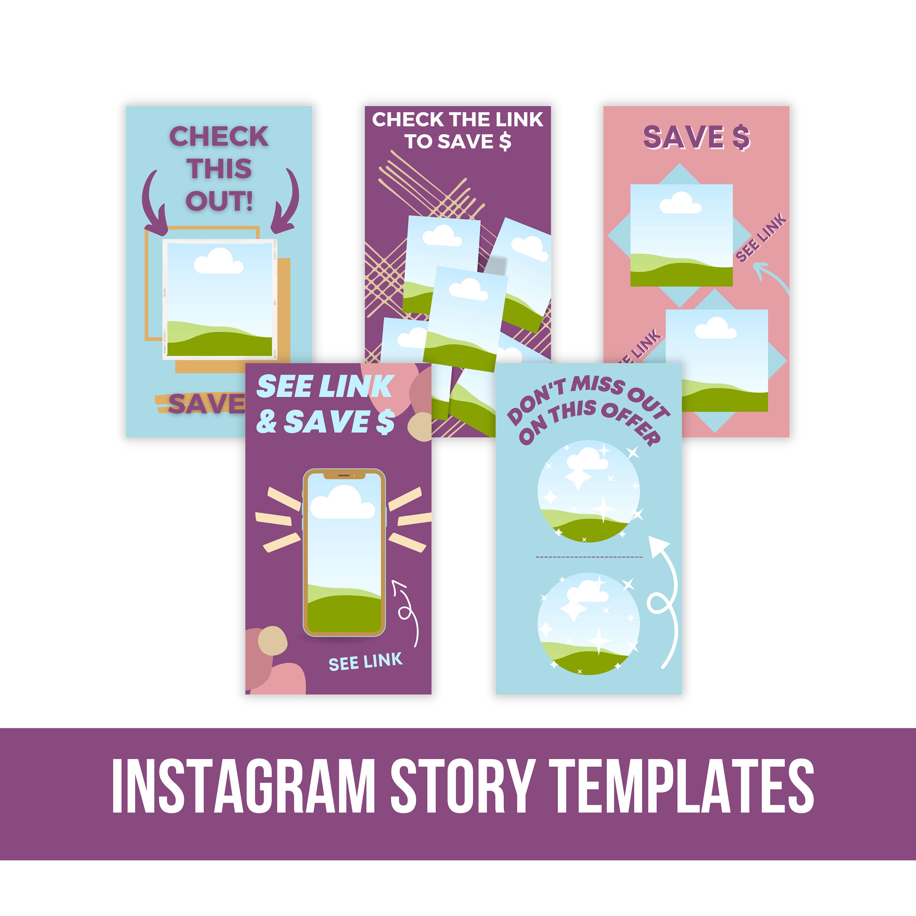 Purple and Blue Canva Template Bundle Moodboard Instagram Story Opt-ins ...