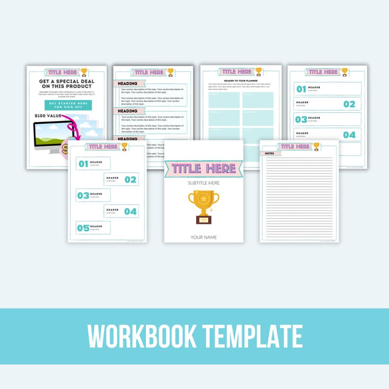 Mint Green and Pink Canva Template Bundle Workbook Social Square Opt ...