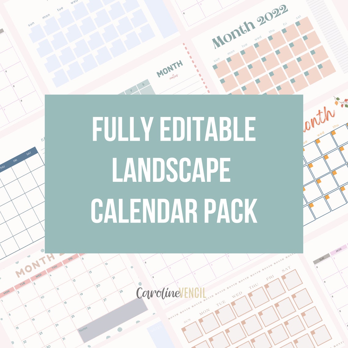 Calendar Templates Bundle | Editable Printable Calendar Bundle ...