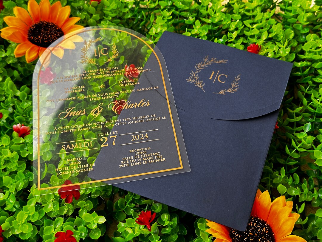 Gold Foil Clear Acrylic Wedding Invitation, Modern Elegant Design - Etsy
