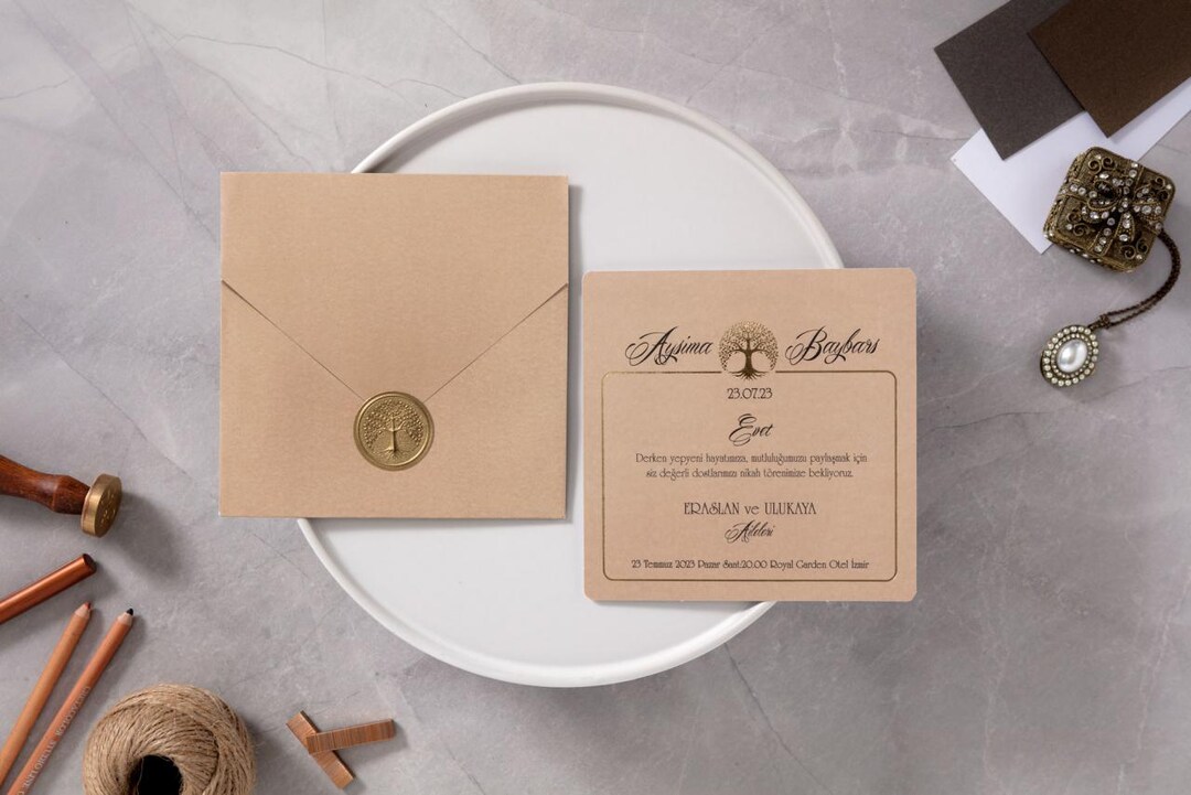 Rustic Tree of Life Wedding Invitation: Kraft Card & Wax Seal - Etsy