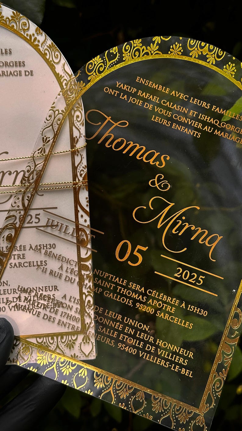 Gold Foil Acrylic Wedding Invitation, Clear Transparent Card - Etsy