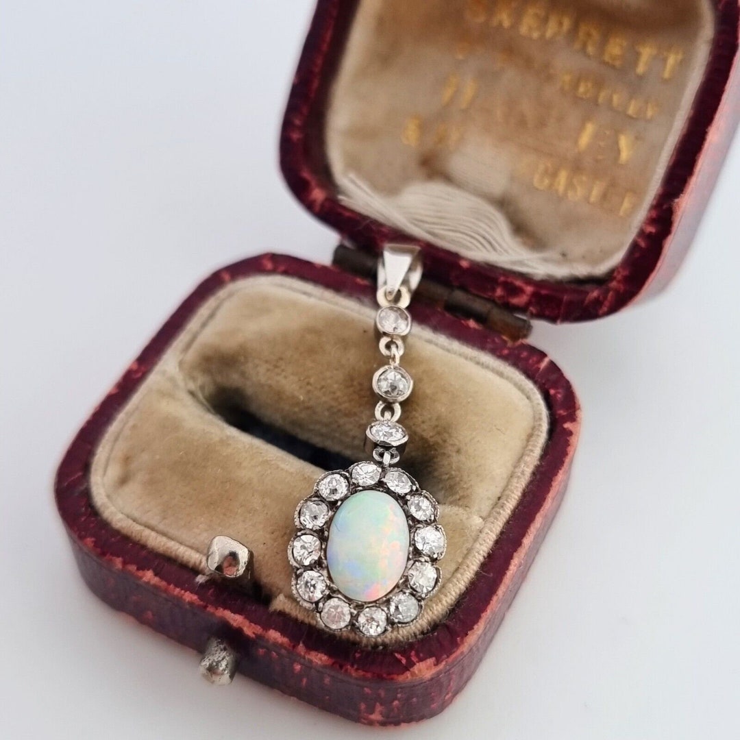 Antique 18ct White Gold Old Cut Diamond White Fiery Opal - Etsy