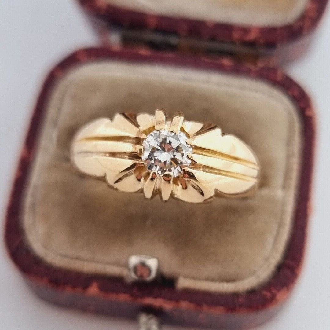 Antique 18ct Yellow Gold 0.5ct Diamond Gypsy Setting Solitaire Ring 18k ...