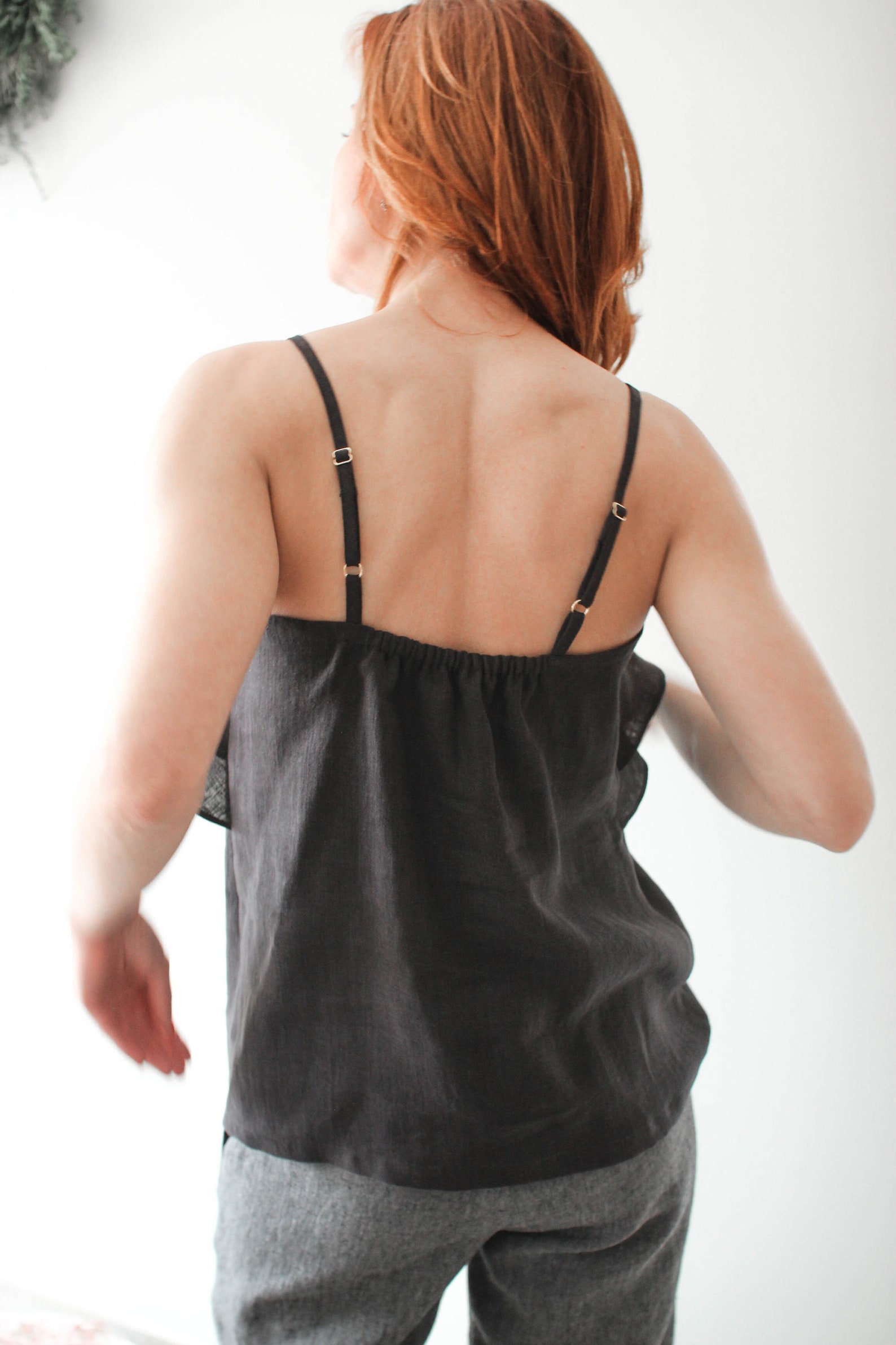 Linen Strap Top, Washed Linen Top With Ruffles, Summer Blouse in ...