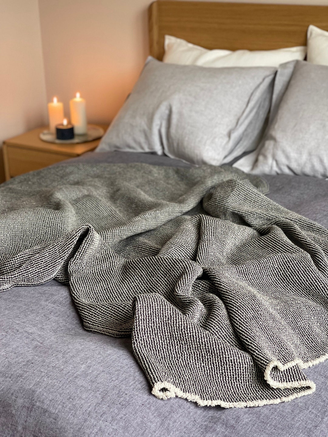 Waffle Linen Blanket / Linen Throw / Linen Bedspread / Washed Waffle ...