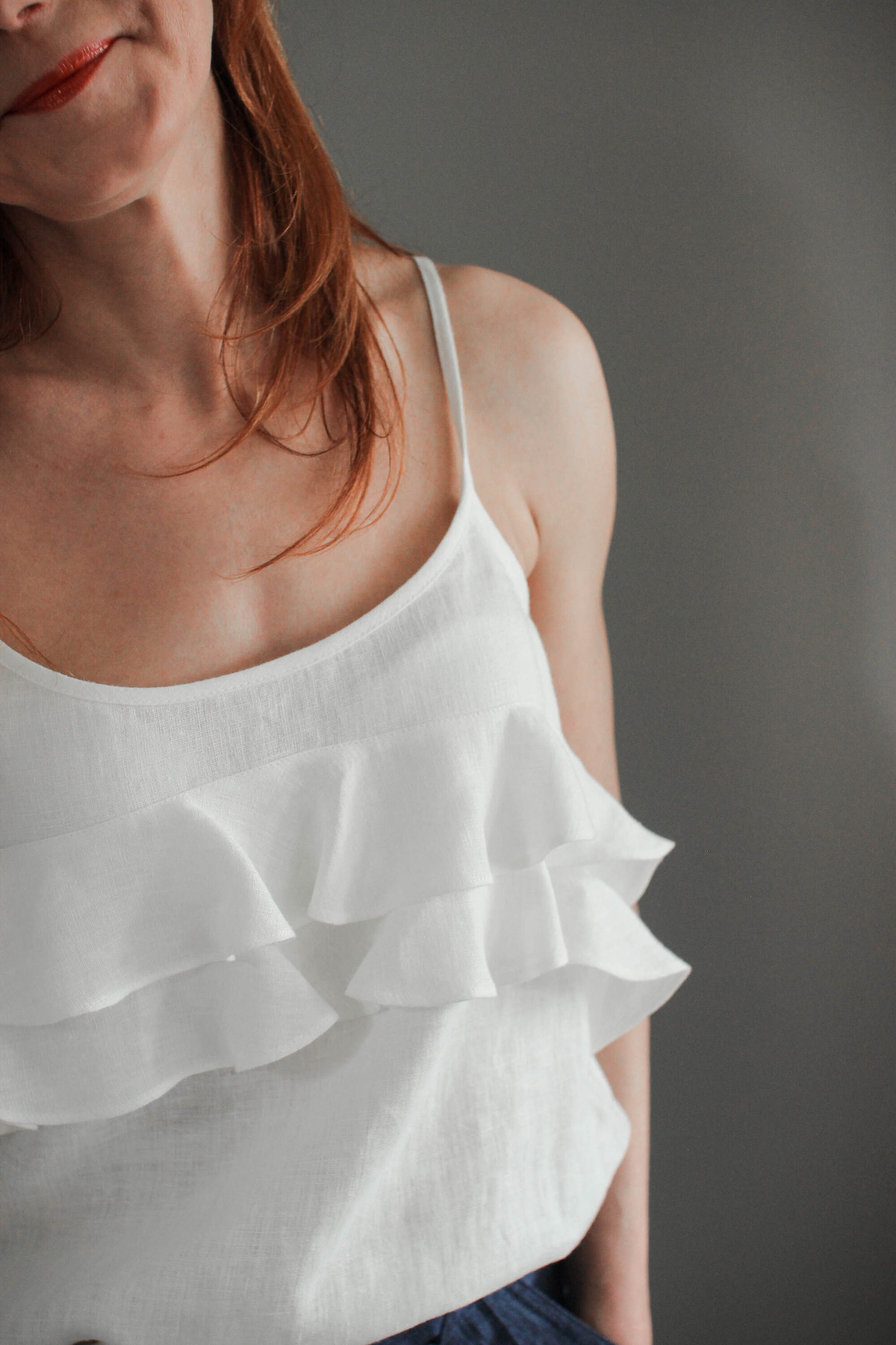 Linen Strap Top, White Linen Strap Top With Ruffles, Summer Linens for ...