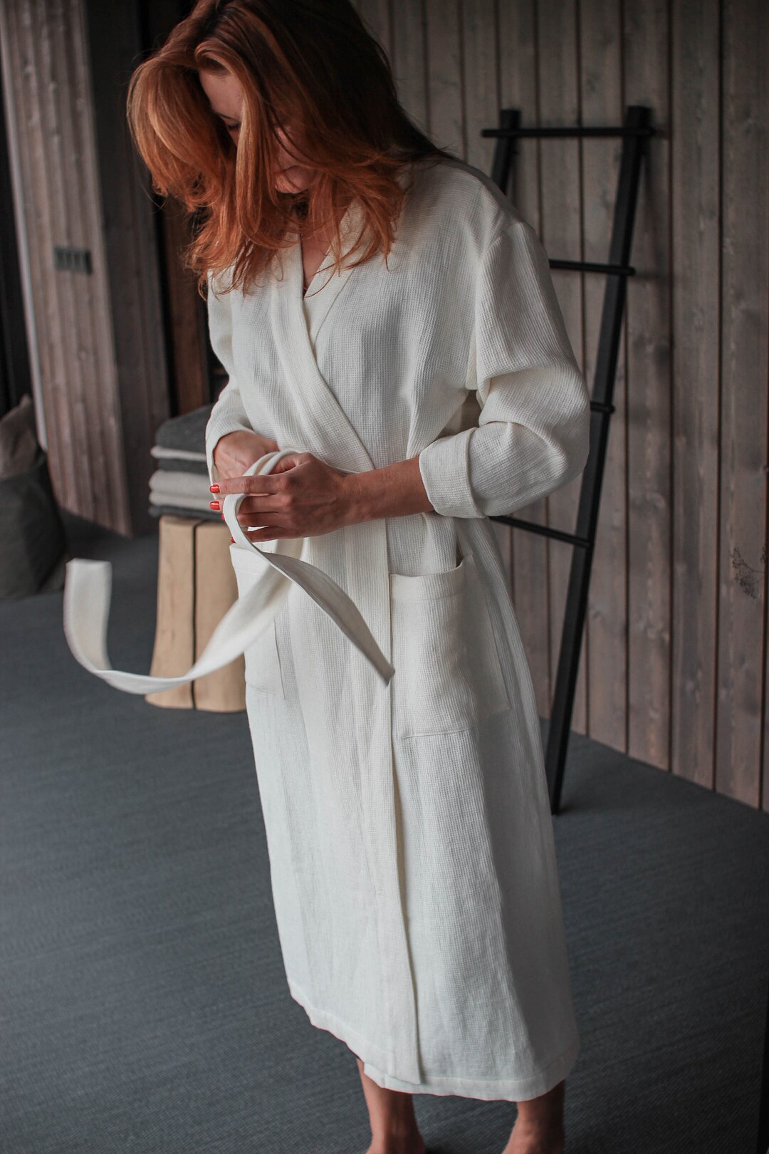 Robe for Women, Linen Spa Robe, Sauna Robe, Long Robe for Women, Waffle ...