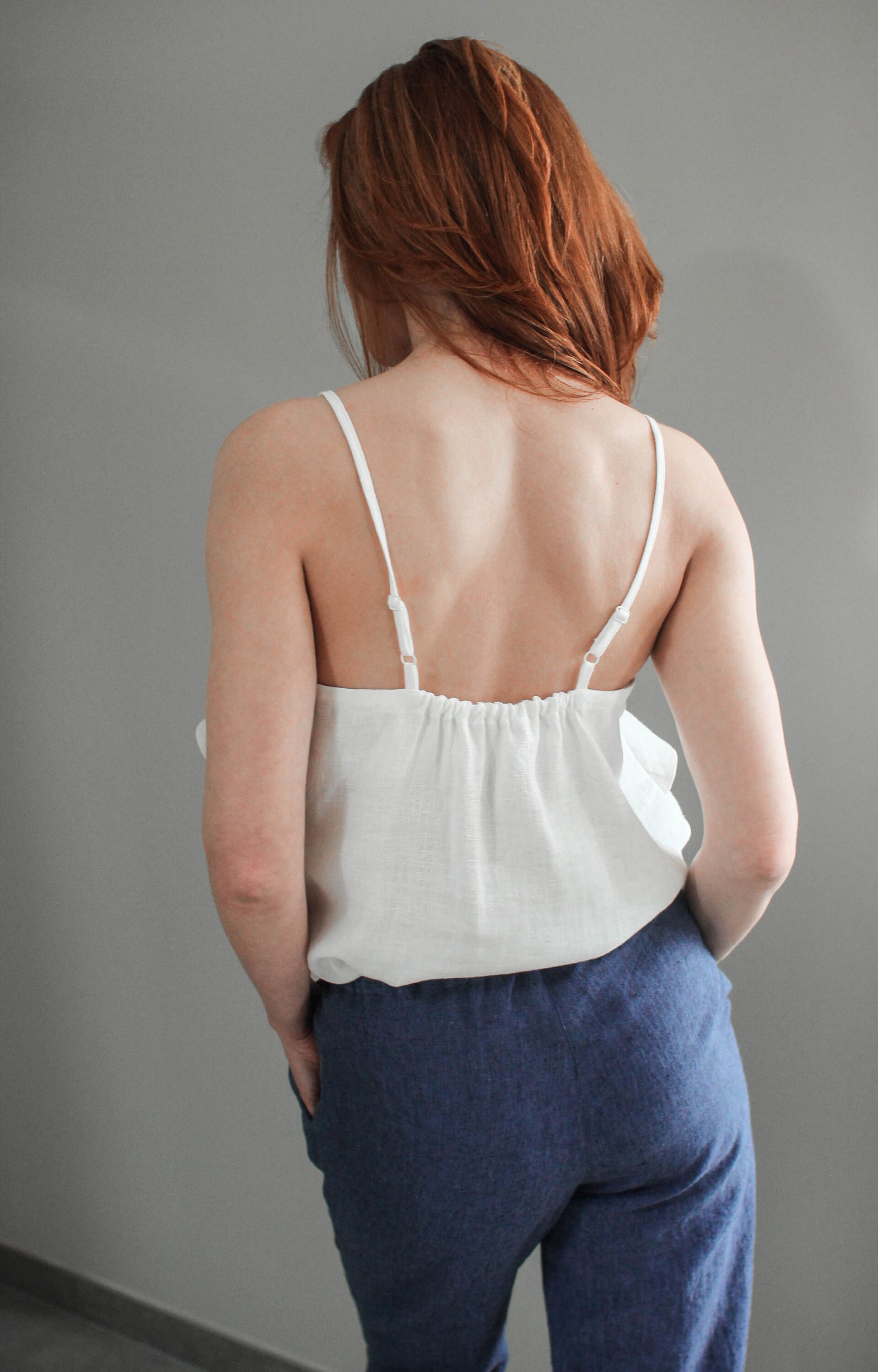 Linen Strap Top, White Linen Strap Top With Ruffles, Summer Linens for ...
