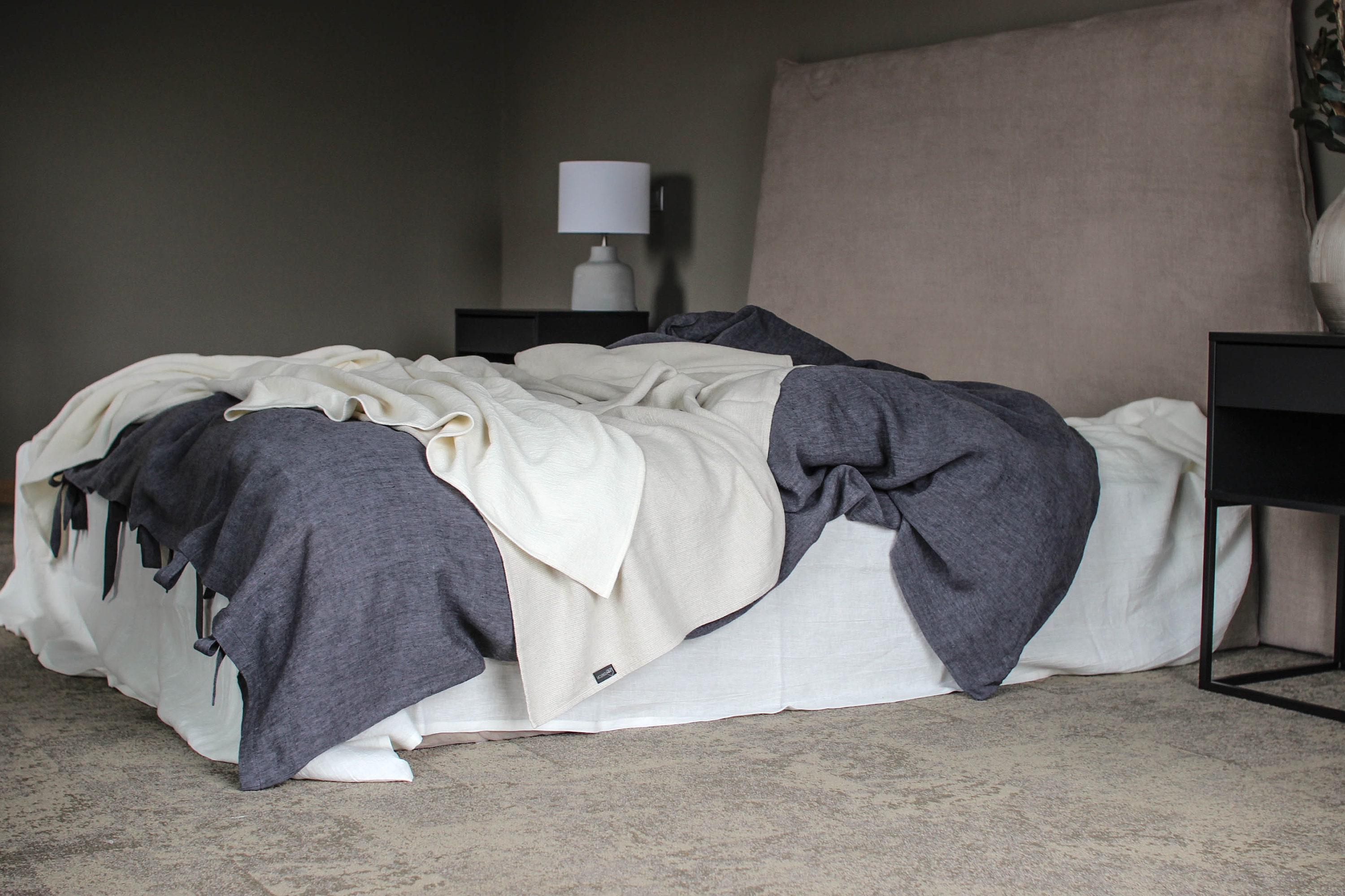Linen Duvet Cover, Washed Linen Duvet With Wide Ties Closure, Bow Ties ...