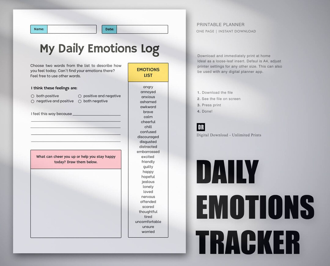 Digital Daily Emotions Tracker Printable Emotions Log for - Etsy