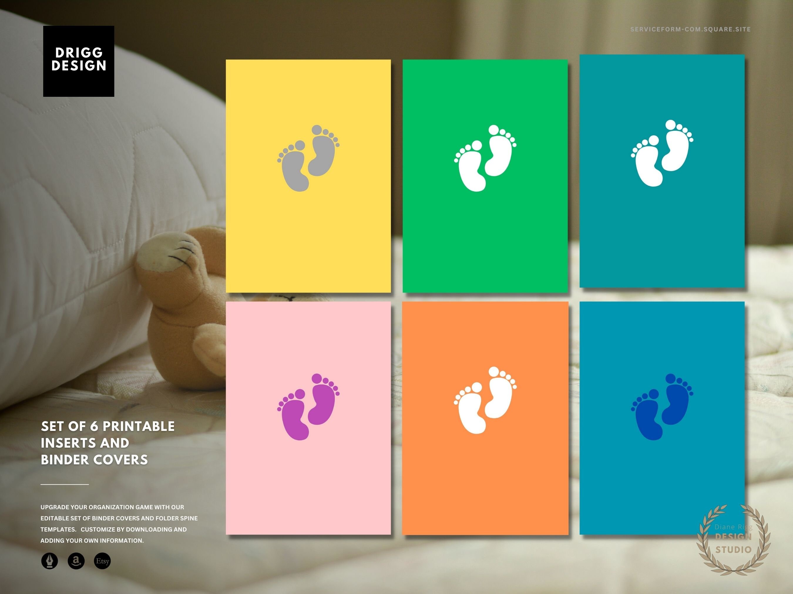 Tiny Feet Printable Pack (6 Colors) | Customizable Wall Art, Binder ...