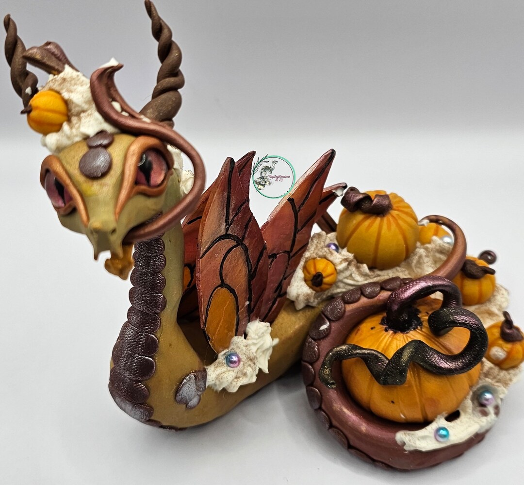 One of a Kind Cute Dragon Figurine, Pumpkin Spice Latte, Clay Sculpture ...