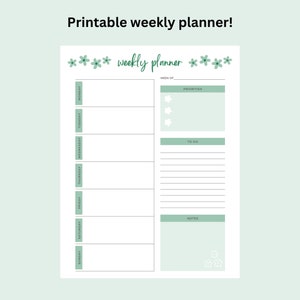 Printable Weekly Planner - Green Flowers - Etsy