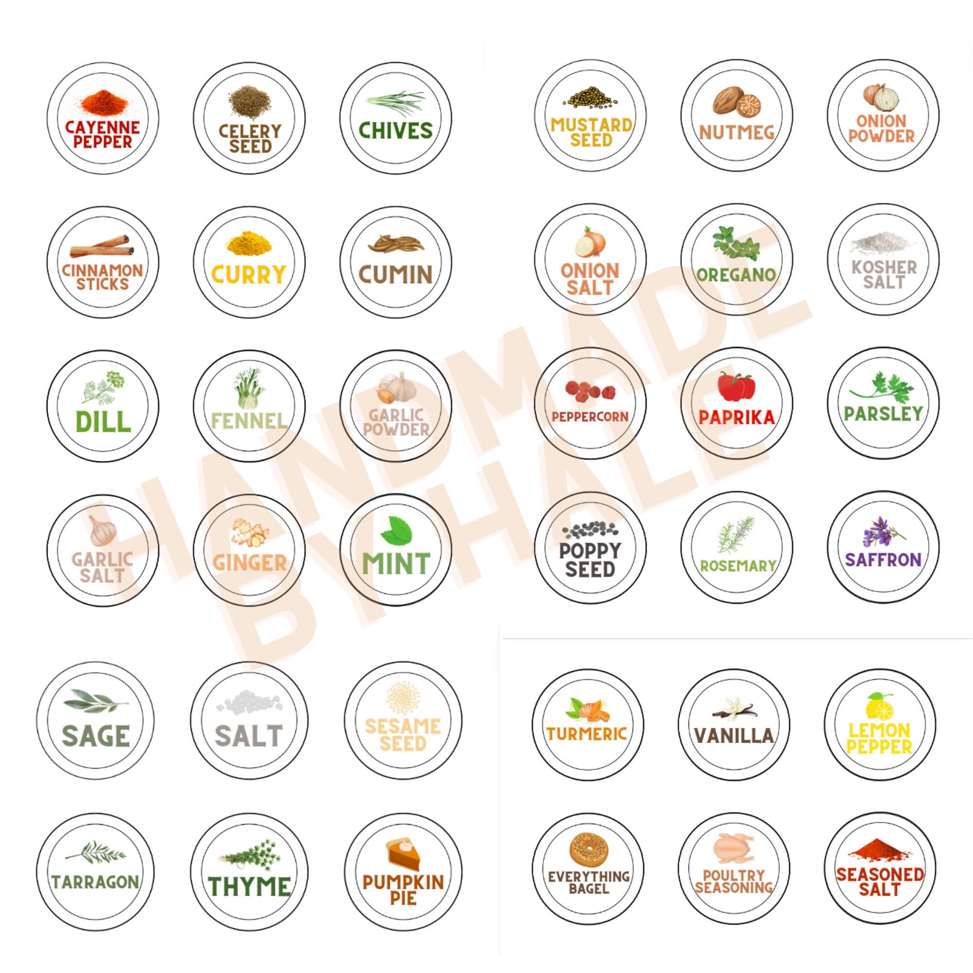 Modern Spice Labels, 55 Common Spices, Print at Home - Etsy