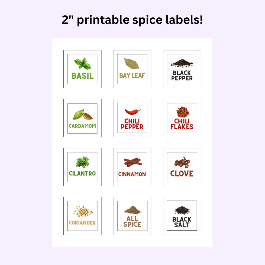 Modern Square Spice Labels, 55 Common Spices, Print at Home - Etsy