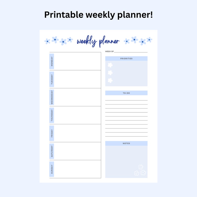 Printable Weekly Planner - Blue Flowers - Etsy