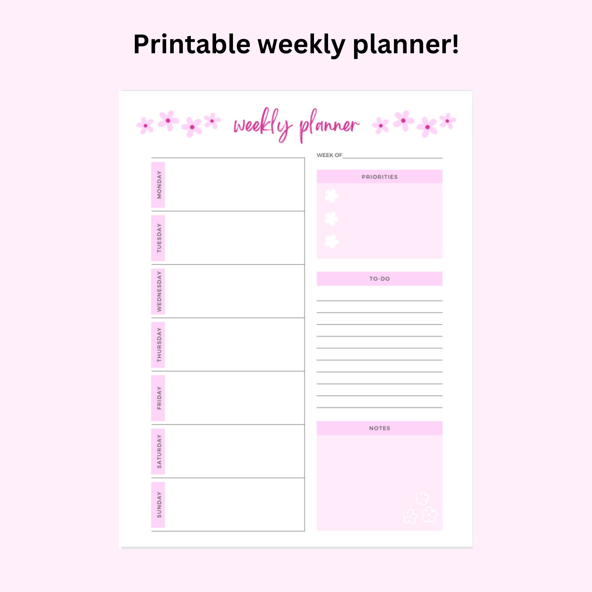 Printable Weekly Planner Pink Flowers - Etsy